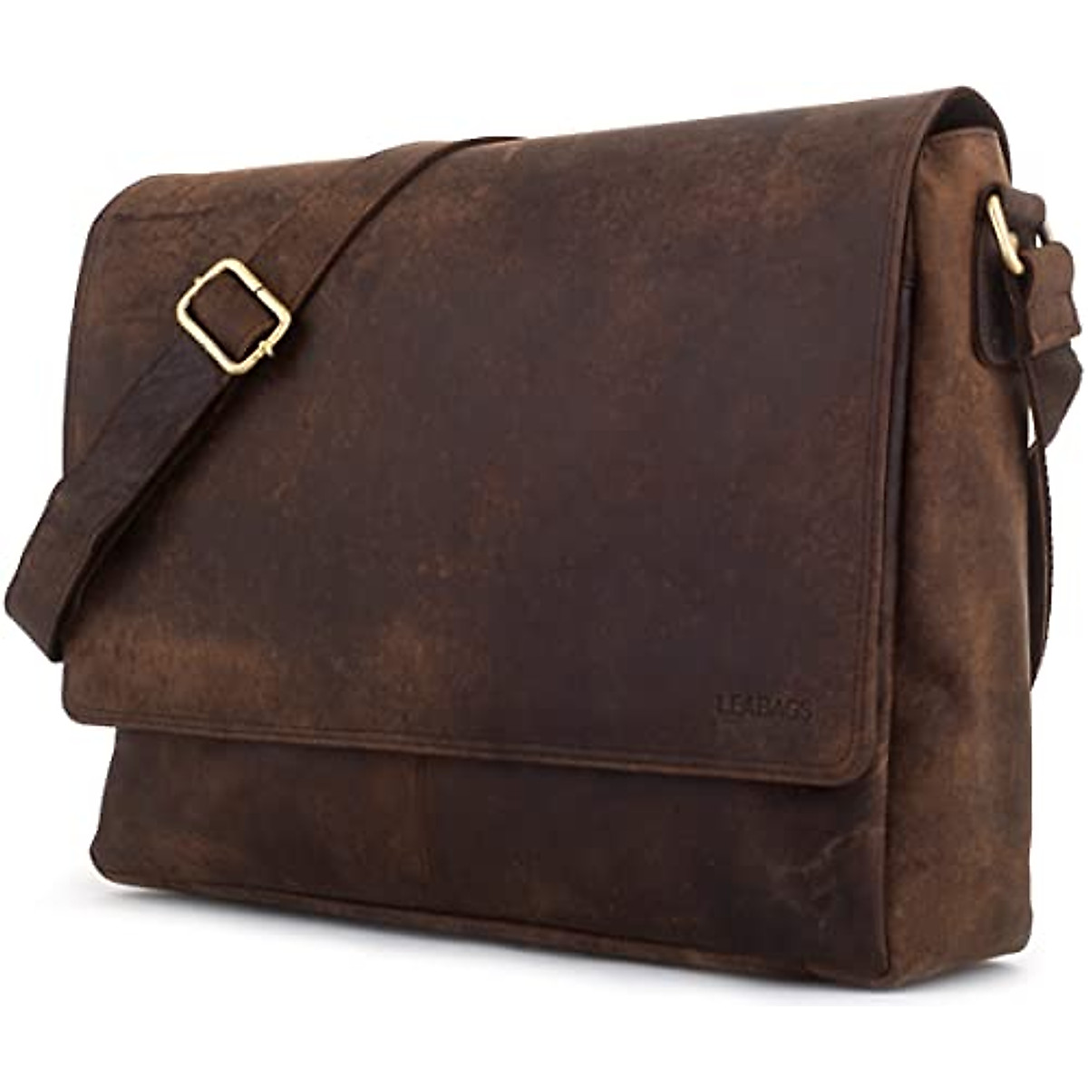 LEABAGS Leather Messenger Bag for Men Women - Briefcase genuine buffalo leather Oxford - Laptop Bag Crossbody Work College Muscat