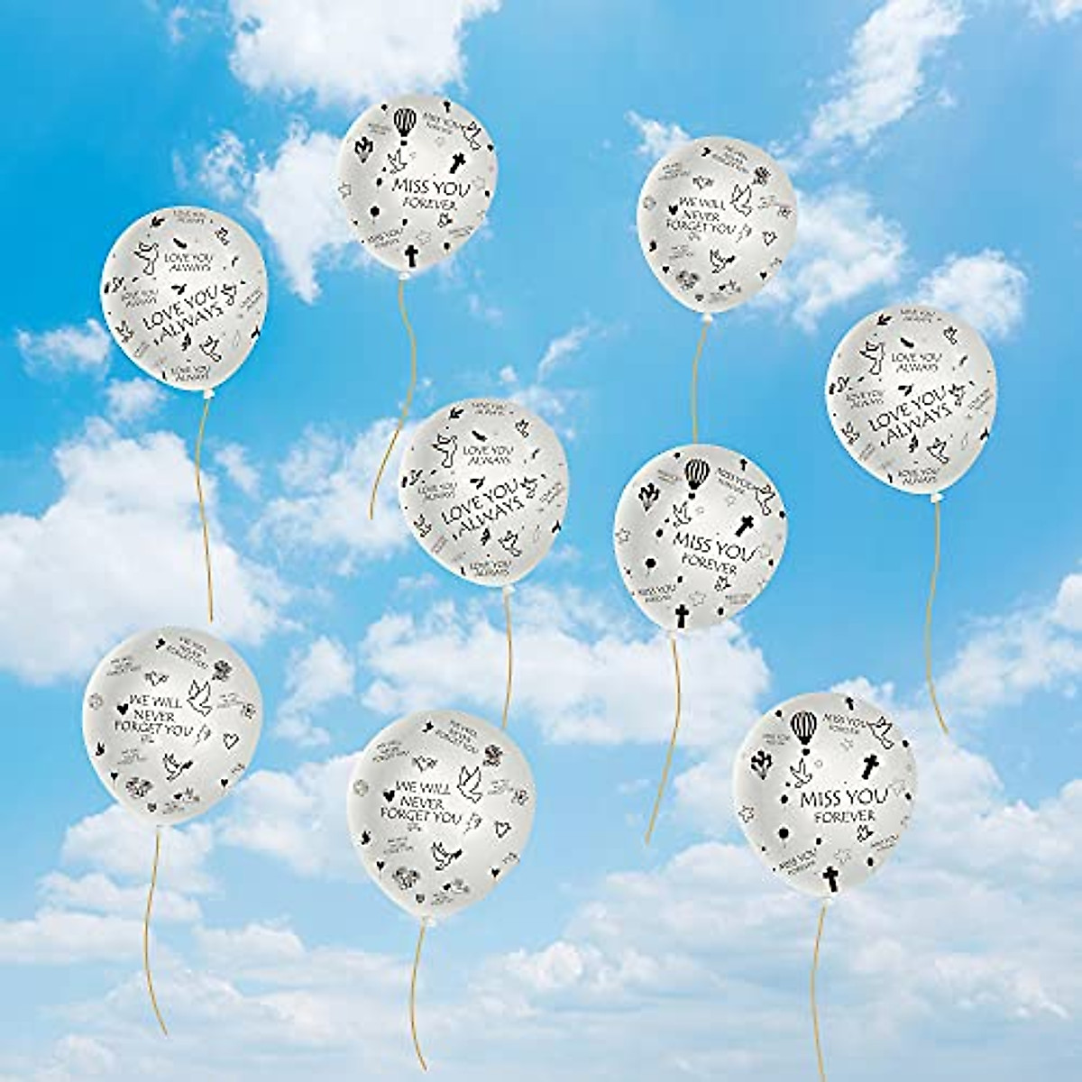 PANTIDE 37Pcs Memorial Balloons Set White Remembrance Funeral Celebration of Life Biodegradable Latex Balloon with Ribbon Miss You Forever Love You Always We Will Never Forget You Balloons Decorations