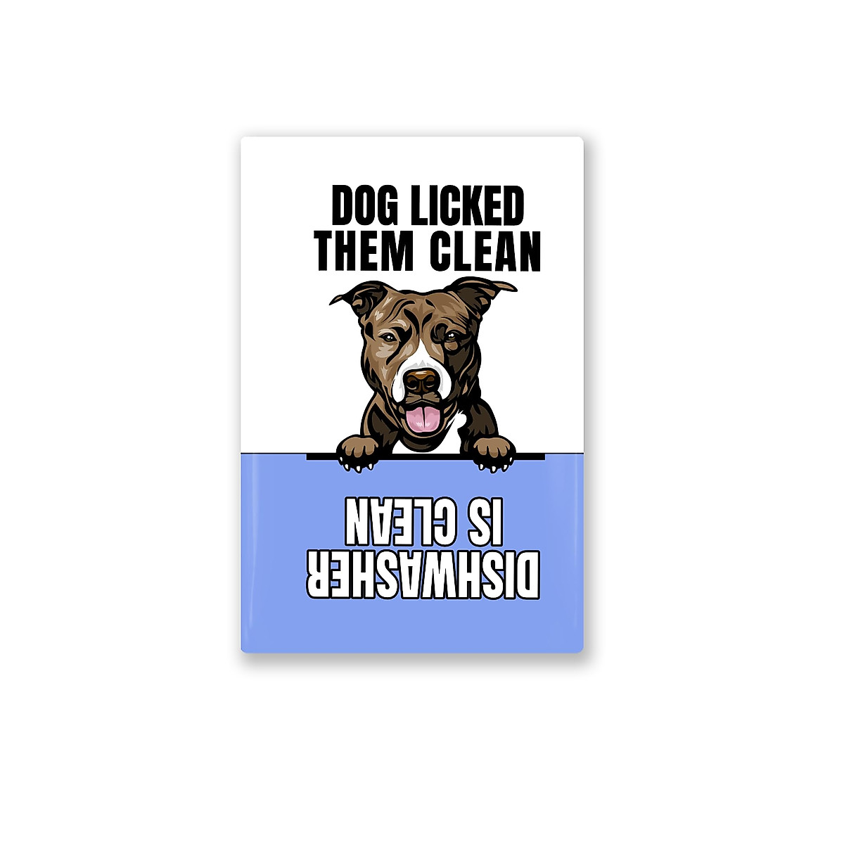 Peeking Brown and White Pitbull Personalized Dog Licked Them Clean Dishwasher Magnet