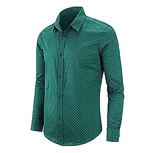 WULFUL Men's Casual Long Sleeve Dress Shirt Print Cotton Business Button Down Shirts Regular Fit Green
