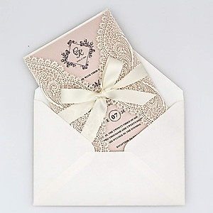 Picky Bride 25-Pack White Lace Laser Cut Wedding Invitations with Blush Pink Shimmer Insert, Elegant Invite Cards for Wedding/Sweet Sixteen/Baby Shower/Bridal Shower/Birthday Party