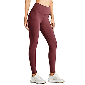 Willit Women's Fleece Lined Leggings Water Resistant Winter Pants Thermal High Waisted Yoga Hiking Running Tights Pockets Wine Red M