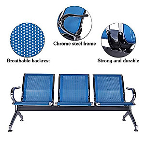 Kinsuite 3-Seat Waiting Room Chairs - Airport Reception Chairs Waiting Room Bench Reception Bench Lobby Bench Seating for Office Business Bank Hospital, Blue