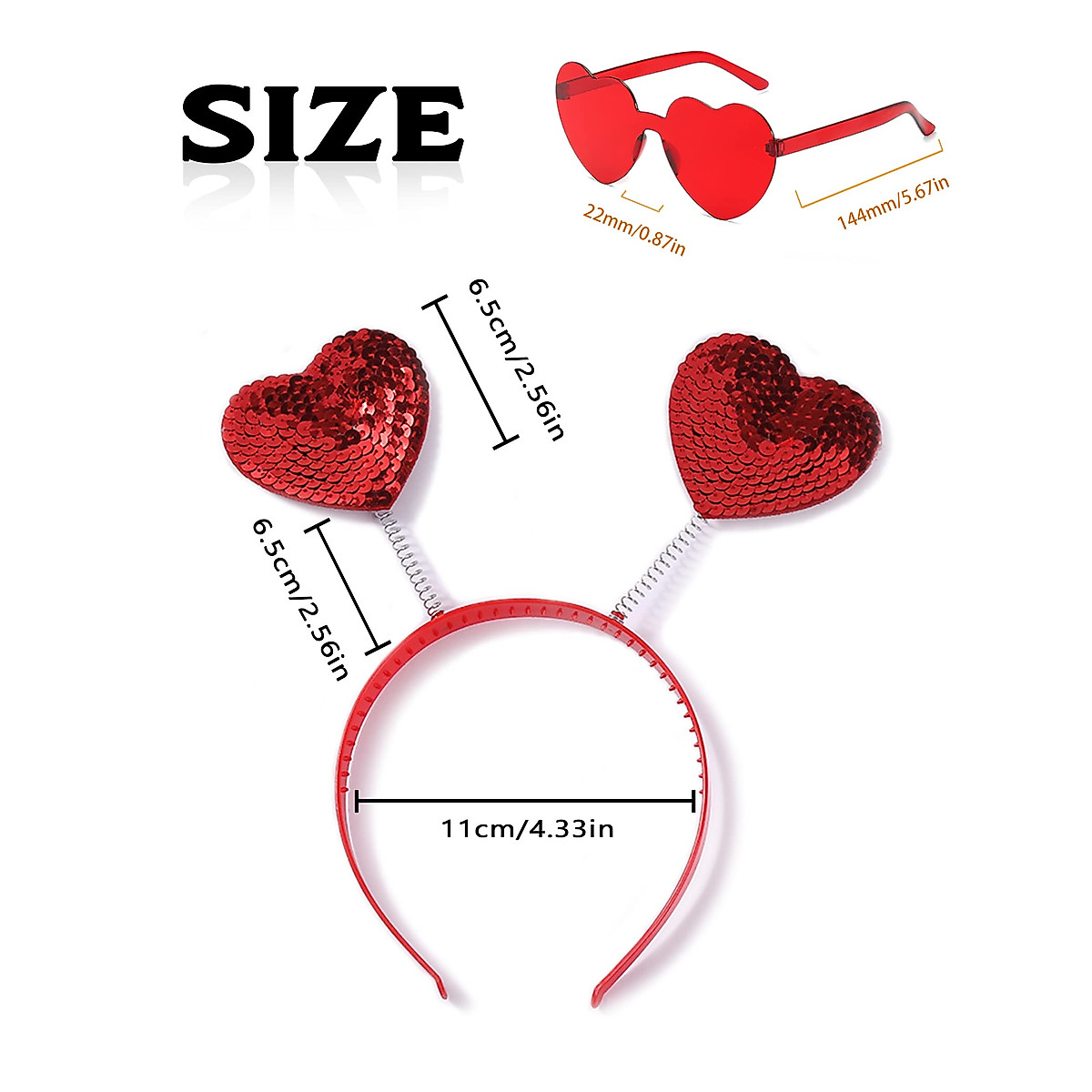 YBHOMINE Red Valentines Day Headband With Heart Sunglasses Heart Shaped Sequin Headband Valentines Hair Accessories for Women and Girls