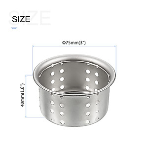 METALLIXITY Kitchen Sink Strainer, Stainless Steel Drain Hole Filter Mesh Basket Sink Strainer Bathtub Hair Catcher Stopper for Kitchen Sink, Silver Tone
