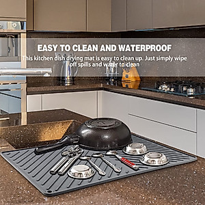 IYYI Silicone Dish Drying Mat XL(24" x 15") Dish Draining Mat for Kitchen Counter, Easy Clean, Heat Resistant, Large Drainer Mat (Black)