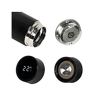 Thermos 2023 latest smart bottle LED display on lid. Smart Coffee bottle, Tea Infuser Bottle, Sports Water Bottle, Double Wall Vacuum Insulated Water Bottle, Stay Hot or Cold for 24 Hours (Black)