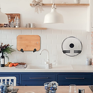 TOPINCN Pot Lid Holder, 6Pcs Household Punch‑Free Wall Mount Pot Lid Organizers Self Adhesive Pan Pot Lid Storage Rack Cabinet Doorback Organizer Kitchen Utensil Hanger for Home Kitchen Wall, Black