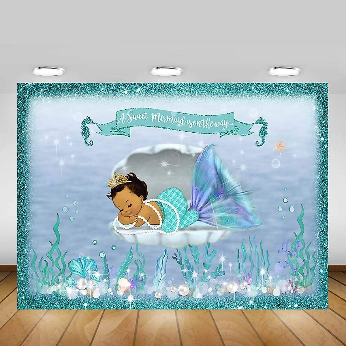 Mocsicka Mermaid Baby Shower Backdrop Under Sea Mermaid Photography Background 7x5ft Vinyl Little Mermaid Baby Shower Party Banner Backdrops