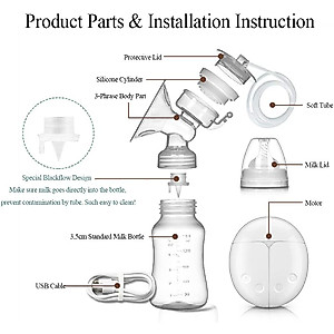 Electric Double Breast Pumps BPA-Free USB Dual Control Milk Suction and Breast Massager Baby Breastfeeding Comfortable Lightweight Postpartum Milk Pump with 150 ml Milk Storage Bottle 2 Modes 9 Speed