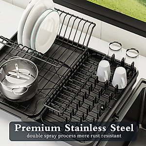 YEPATER Extendable Dish Rack, Large Dish Drying Rack with Drainboard,Cup Holder,Cutlery Drawer Organizer,Collapsible Dish Drainer for Kitchen Counter