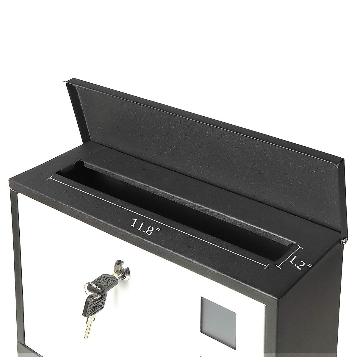 Locking Mailbox Wall Mounted Vertical– Jssmst mailboxes with Key Lock and Newspaper Compartment, Key Lock Drop Box Large Capacity, 14.3 x 3.8 x 11.8 Inch, White，SM-HPB911WN