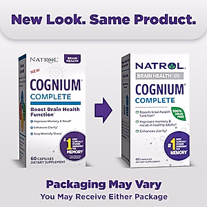 Natrol Cognium Complete, Dietary Supplement for Brain Health, Brain Health Supplements for Adults, 60 Capsules, 30 Day Supply