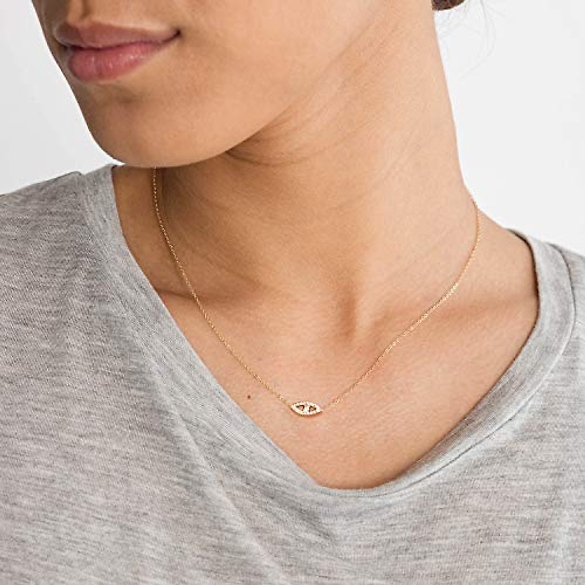 MEVECCO Gold Dainty Evil Eye Necklace for Women,14K Gold Plated Cute Tiny Solitaire Cubic Zirconia Protection Boho Evil Eye Minimalist Simple Necklace