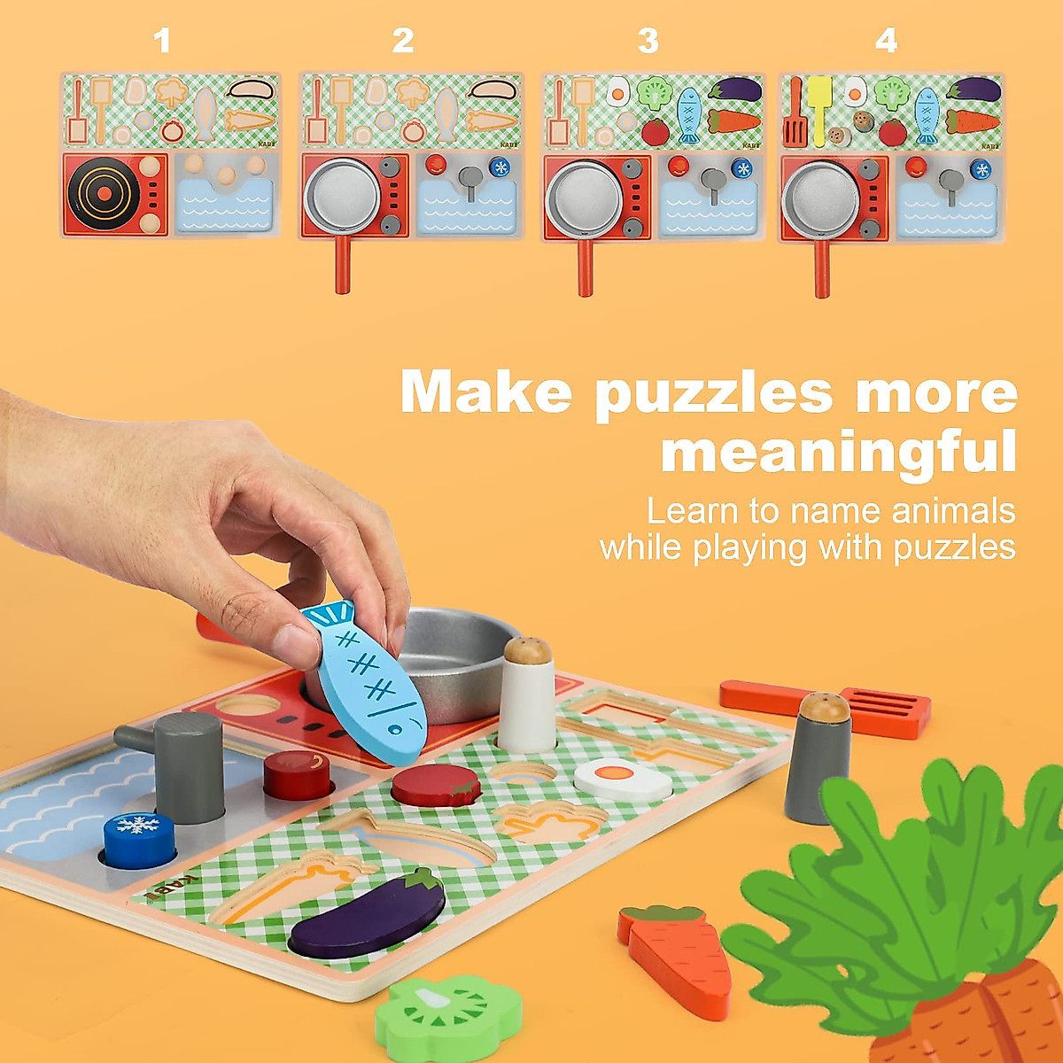 TOY Life Wooden Kitchen Sets for Kids, Wooden Play Food, Wooden Food Toys, Wooden Kitchen Toys, Wooden Play Set, Wooden Puzzles for Toddlers, Toy Cooking Set for Toddlers