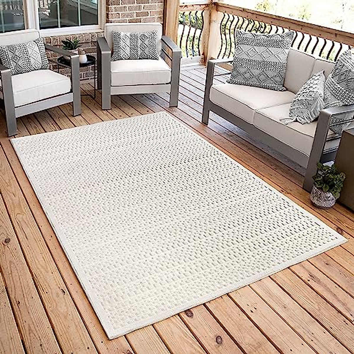 My Texas House Quail Hallow Rug - 3'11" X 5'5" Rectangle In Natural, High-Low, Geometric Design, Indoor Outdoor Patio And Home Decor