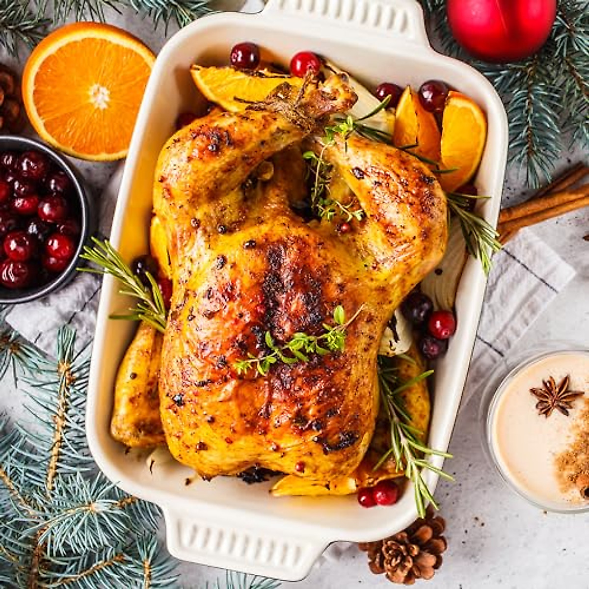 HEYNEMO Turkey Roaster Electric, 24 Quart Oven with Self-Basting Lid, Removable Pan and Rack, Adjustable Temperature Control Powerful 1450W Stainless Steel Oven, Silver