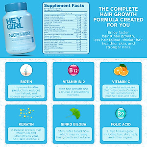 Hair Vitamins To Help Thinning and Fallout - Hair Supplement To Grow Hair Faster, Stronger & Have Healthy Skin & Nails - Scientifically Made With Biotin, Keratin, Folic Acid, Vitamin B, C, 60 Capsules