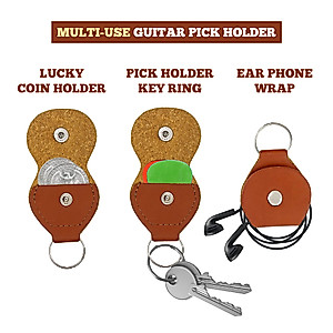 Performore Guitar Pick Keychain Holder, 2 Pcs Multicolor Leather Guitar Pick Holders with Metal Snap Closure, Store and Organize Music Accessories for Musicians