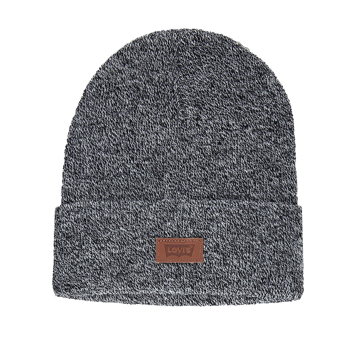 Levi's Unisex Adult All Season Comfy Leather Logo Patch Cuffed Hero Beanie Hat, Marled Grey