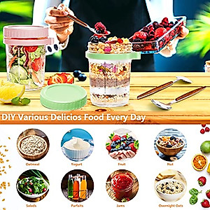 Overnight Oats Containers with Lids and Spoon, Wide Mouth Mason Jars 16 Oz Overnight Oats Jars with Measure Mark,2 Pack Oatmeal Container Glass Mason Jars for Overnight Oats Salad (Pink/Light Green)