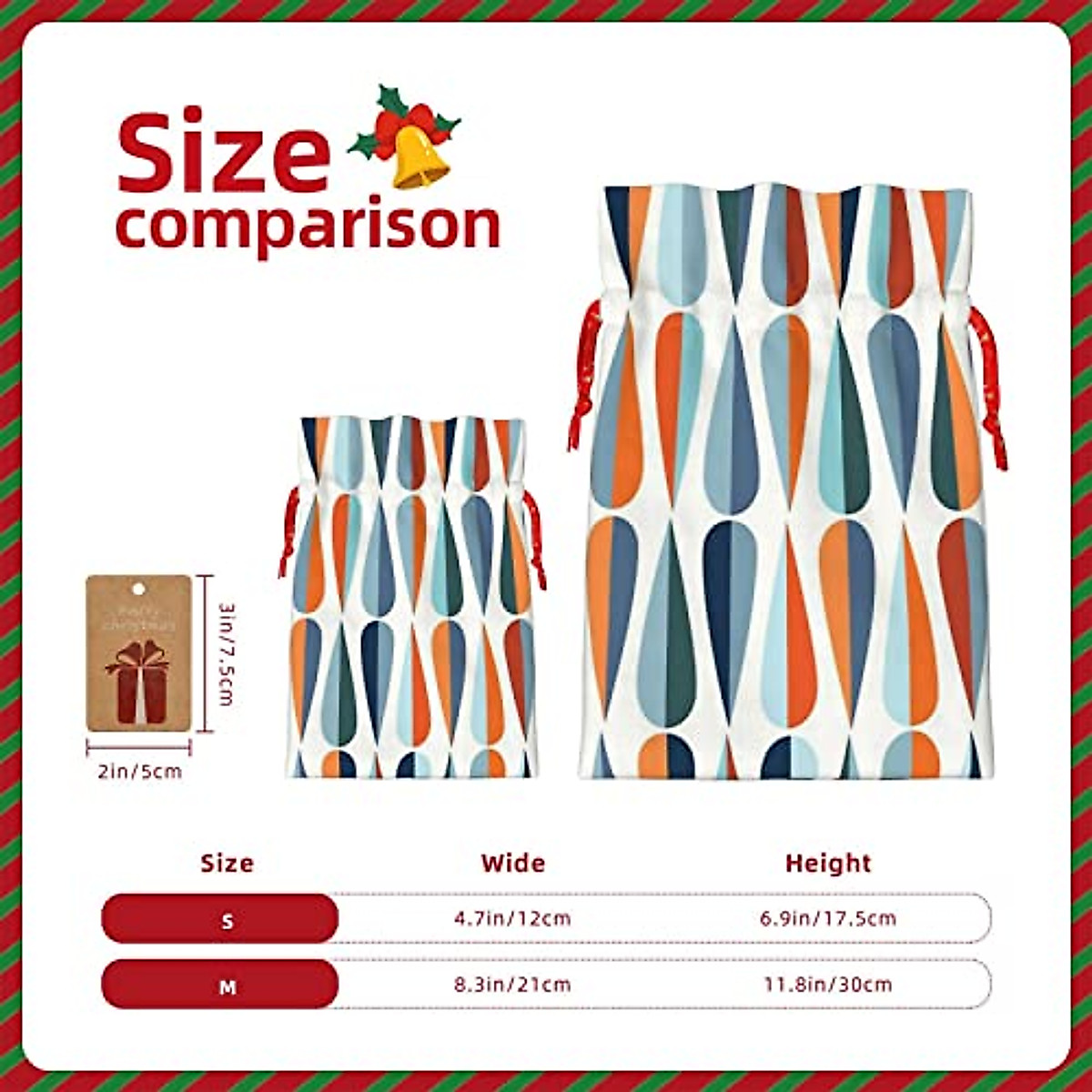 Mid Century Modern Retro With Drop Shapeschristmas Drawstring Gift Bag, Linen Drawstring Gift Bag, Reusable Drawstring Gift Bag, Used For Christmas, Birthday, Wedding Supplies