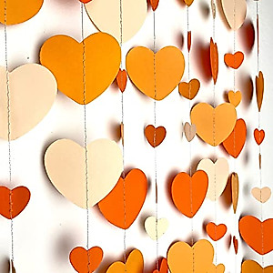 52 Ft Orange Heart Garland Gradient Heart Hanging Paper Streamer for Fall Autumn Wedding Bridal Shower Birthday Baby Shower Engagement Valentines Day Thanksgiving Harvest Party Decorations Supplies