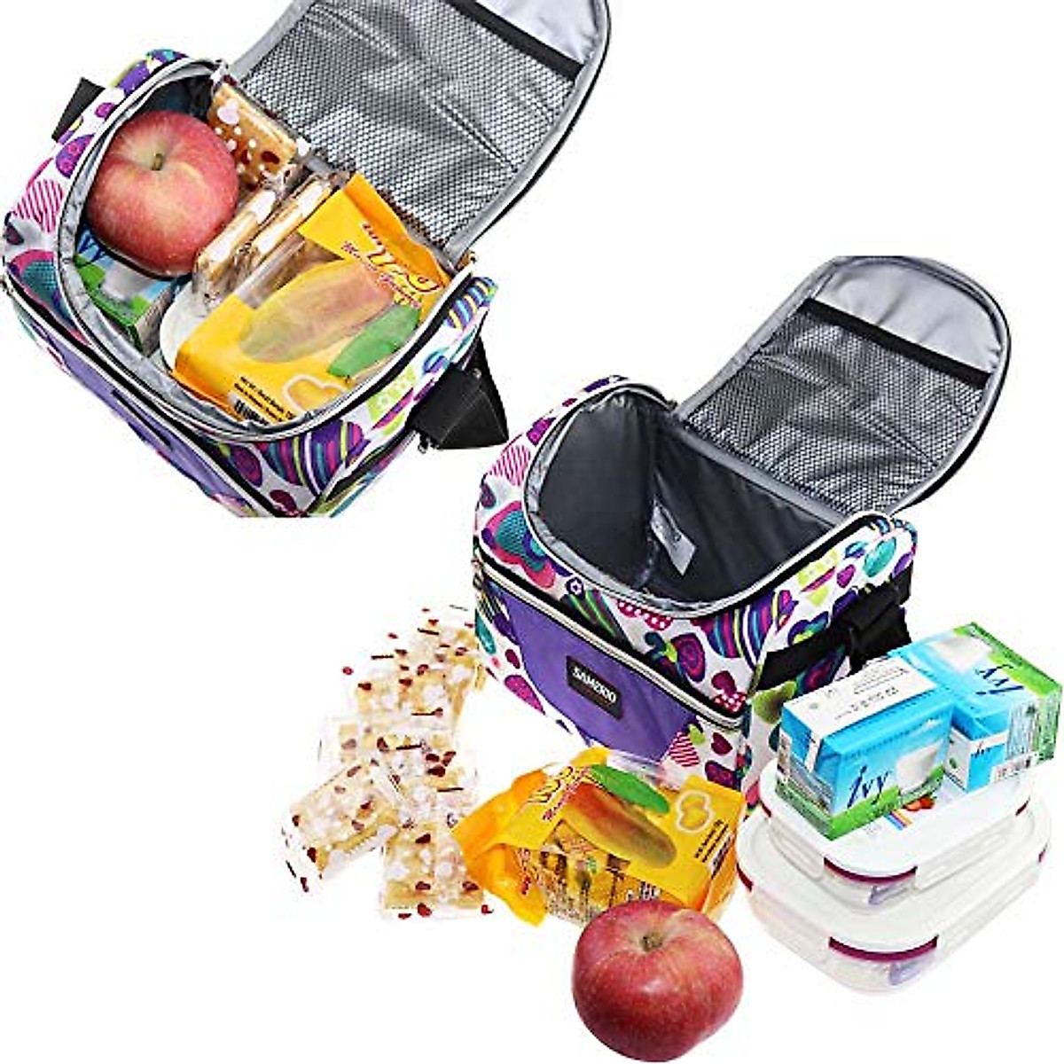 Kids Lunch Bag insulated Lunch Box Lunch Organizer Cooler Bento Bags for School Work/Girls Boys Children Student Women with Adjustable Strap and Zip Closure Travel Lunch Tote, Front Pocket (purple)