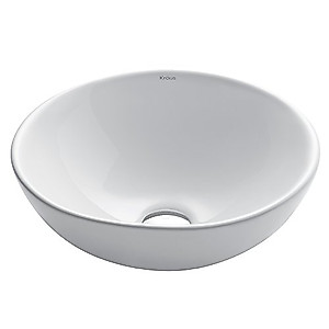 Kraus KCV-141 White Round Ceramic Bathroom Sink 15.7 Inch