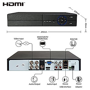 Eversecu 8 Channel Wired Security Camera System 1080P Lite DVR and (8) 2.0MP 1080P Weatherproof Cameras Support Night Vison Weatherproof, Motion Alert, Smartphone, PC Easy Remote Access