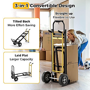 Goplus Convertible Hand Truck, 3-in-1 Metal Dolly Cart with 4 Rubber Wheels, 1000 lbs Max Load Capacity, Heavy-Duty Industrial Collapsible Cart for Transport & Moving in Warehouse, Home, Supermarket