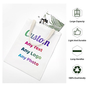 Custom Text or Photo Tote Bag Reusable Grocery Canvas Bag Personalized Picture Shopping Cloth Bag Customized Printed Shoulder Bag Create Your Own Party Gift Bag Beach Tote Wedding Gift