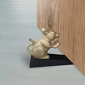 Heavy Mouse Door Stopper | Gold & Black Decorative Cast Iron Jam or Prop for Inside or Outdoor by WallCharmers