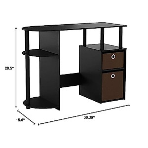 FURINNO Jaya Computer Study Desk with Bin, Brown