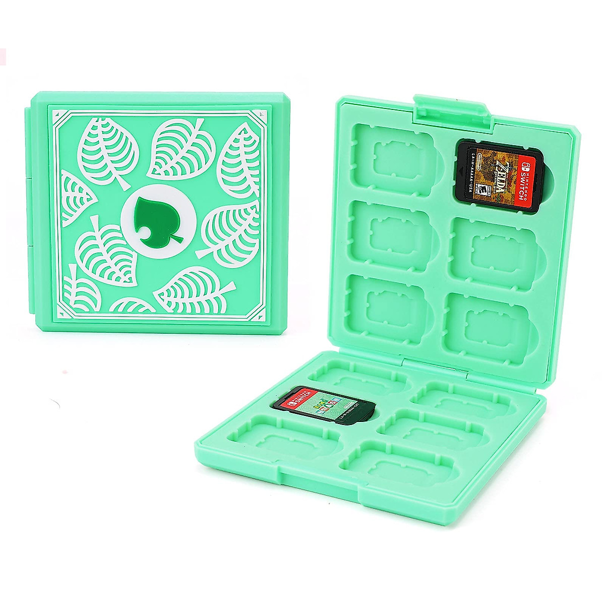 LightPro Game Card Case for Nintendo Switch,Portable & Thin Hard Shell Box, Protective Shockproof Cartridge Holder Carrying Storage Case Box with 12 Cartridge Slots for Switch NS NX(Green Leaf)
