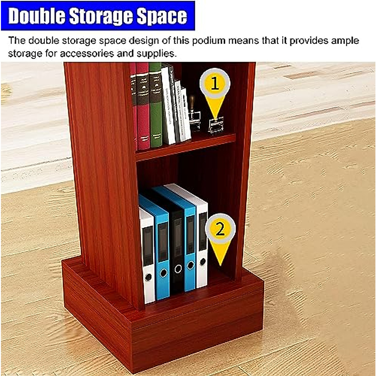 EESHHA Lectern Portable Lecterns Spacious Drawer Podium Stand High Density Board Teacher Podiums with Open Storage Simple Standing Lectern