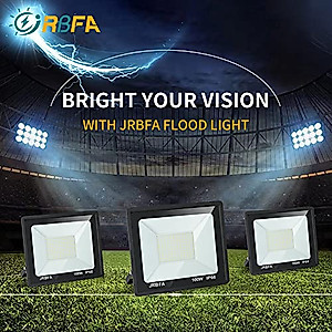 JRBFA 2 Pack 100W LED Flood Lights Outdoor, 10000lm LED Work Light with Plug, 6500K Daylight White, IP66 Waterproof Exterior Outside Floodlights for Backyard, Garage, Garden, Lawn