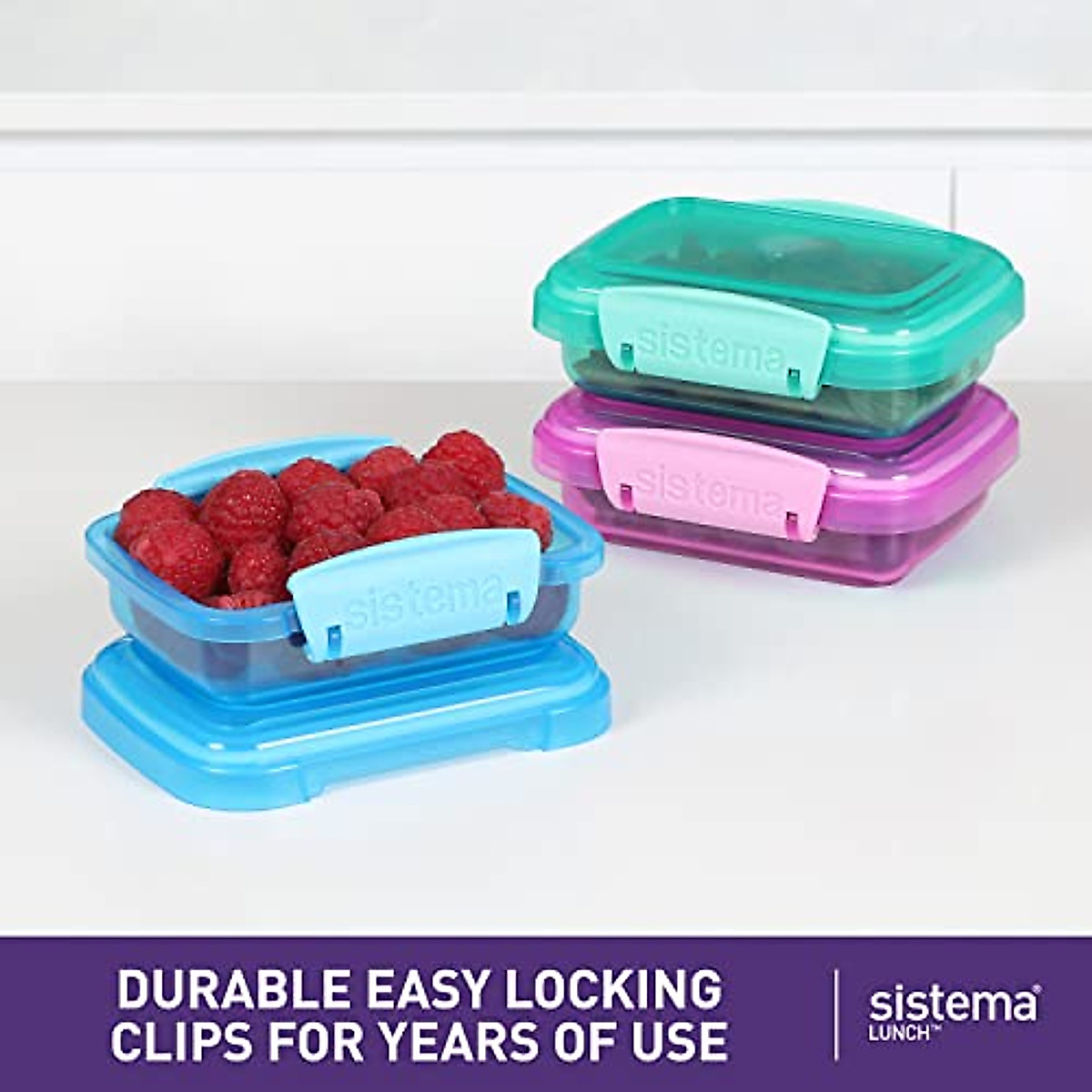 Sistema Lunch Collection Food storage containers, Blue, Green, Pink 6.7oz