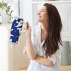RPLIFE Whimsical Ghosts Deep Blue Stainless Steel Mug, Insulated Water Bottle with Straw, Tumblers for Women