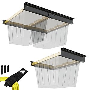 Amerito Overhead Garage Storage Rack for Tote Bins - Organization System for 3 Containers - Adjustable Ceiling Mount Rails - Supports Heavy-Duty 17/27 Gallon Bins - Alloy Steel (3 Sets)