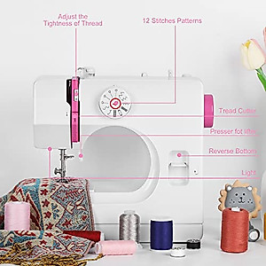Sewing Machine for Beginners Mini Portable Sewing Machine with 12 Built-In Stitches Heavy Duty Handheld Electric Sewing Machine for Kids, Adjustable Speed & Great for Beginners, Pink