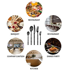 20 Piece Bamboo Shaped Flatware Set Service for 4, 18/10 Stainless Steel Black Bamboo Handle Silverware Cutlery Set For Home Kitchen Hotel Utensils, Mirror Polished, Dishwasher Safe