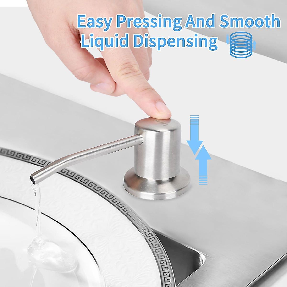 Tesrin Stainless Steel Soap Dispenser for Kitchen Sink Brushed Nickel Built in Soap Dispenser Pump Dish Liquid Countertop Soap Dispenser with Bottle