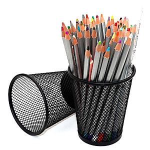 4 Pack Pen Holder Metal Mesh Pencil Holders Round Shaped Pen Holders for Desk Office Wire Mesh Container Pen Organizer,Black