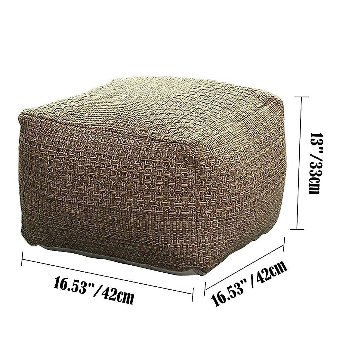 HEGZA Square Pouf Ottoman Cover, Soft Knitted Cotton Linen Cube Bean Bag Chair, Decorative Footrest, Casual Footstool, Storage Solution for Bedroom Living Room Brown