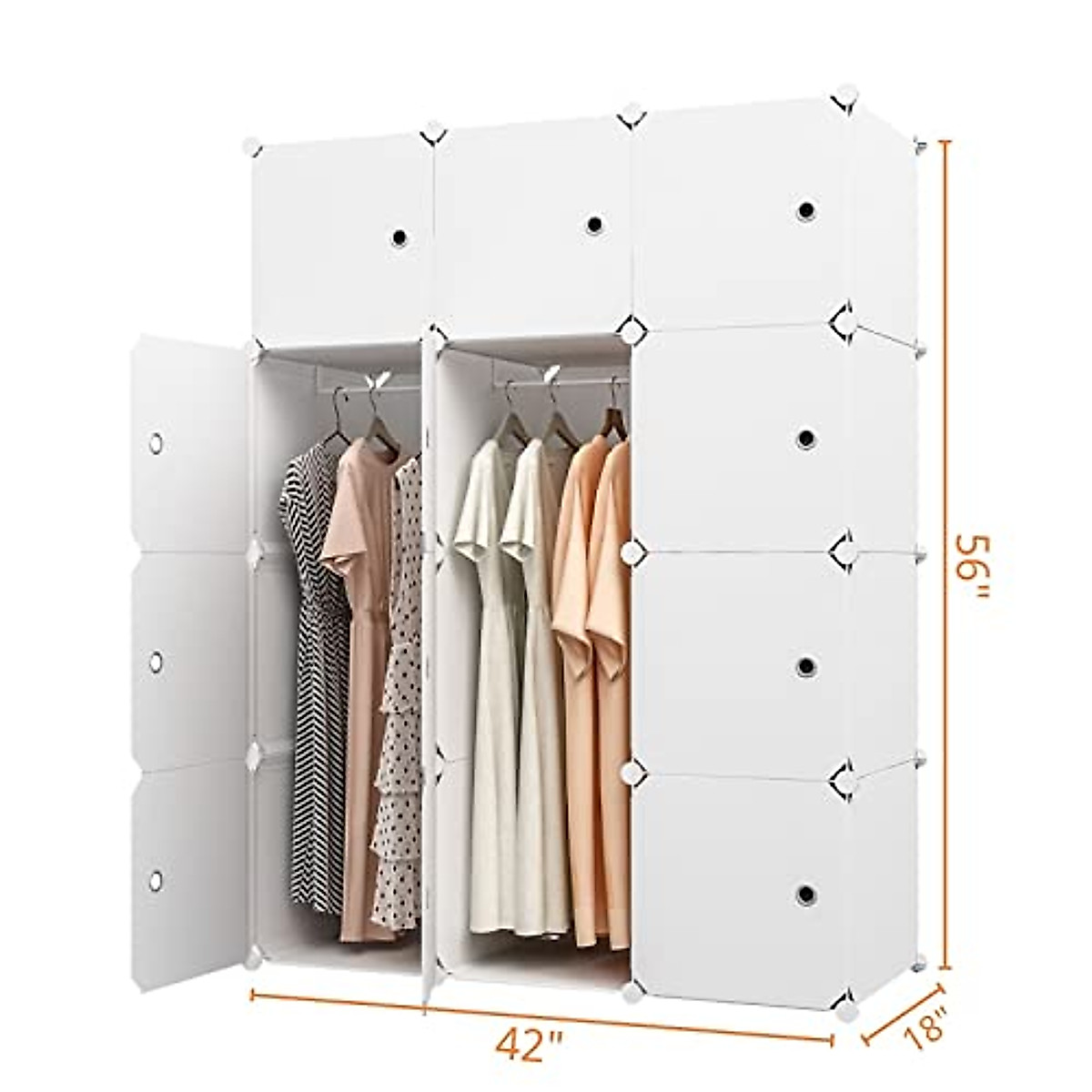 KOUSI Portable Wardrobe Closets 14"x18" Depth Cube Storage, Bedroom Armoire, Storage Organizer with Doors, 12 Doors, White