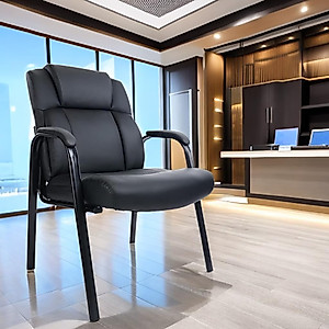CLATINA Big and Tall Office Chair 400lbs Leather Reception Chair with Bonded Padded Armrest Wide Seat Desk Chair No Wheels for Reception Conference Waiting Room Side Office Home Black