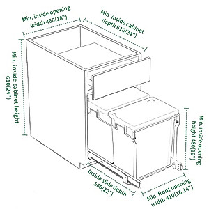 Coralov Pull Out Trash Can Under Cabinet Kitchen 16 Gallon/64 Qt. Dual Trash Bins Suit for Minumum 18 inch Wide Cabinet Slide Out Cabinet Trash Can - Grey