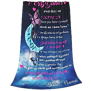 Personalized Custom Name Blanket Love Letter to My Daughter from Dad & Mom, Butterfly Moon Customized Blankets Bed Throws 50x60 Inches