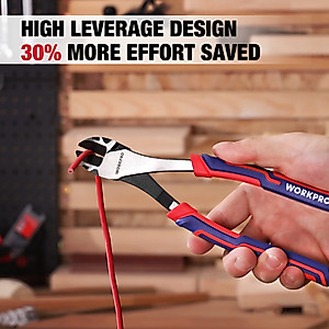 WORKPRO 8 Inch High Leverage Diagonal Pliers, Wire Cutters Heavy Duty in CRV Steel, Diagonal Cutters for Cutting Wires